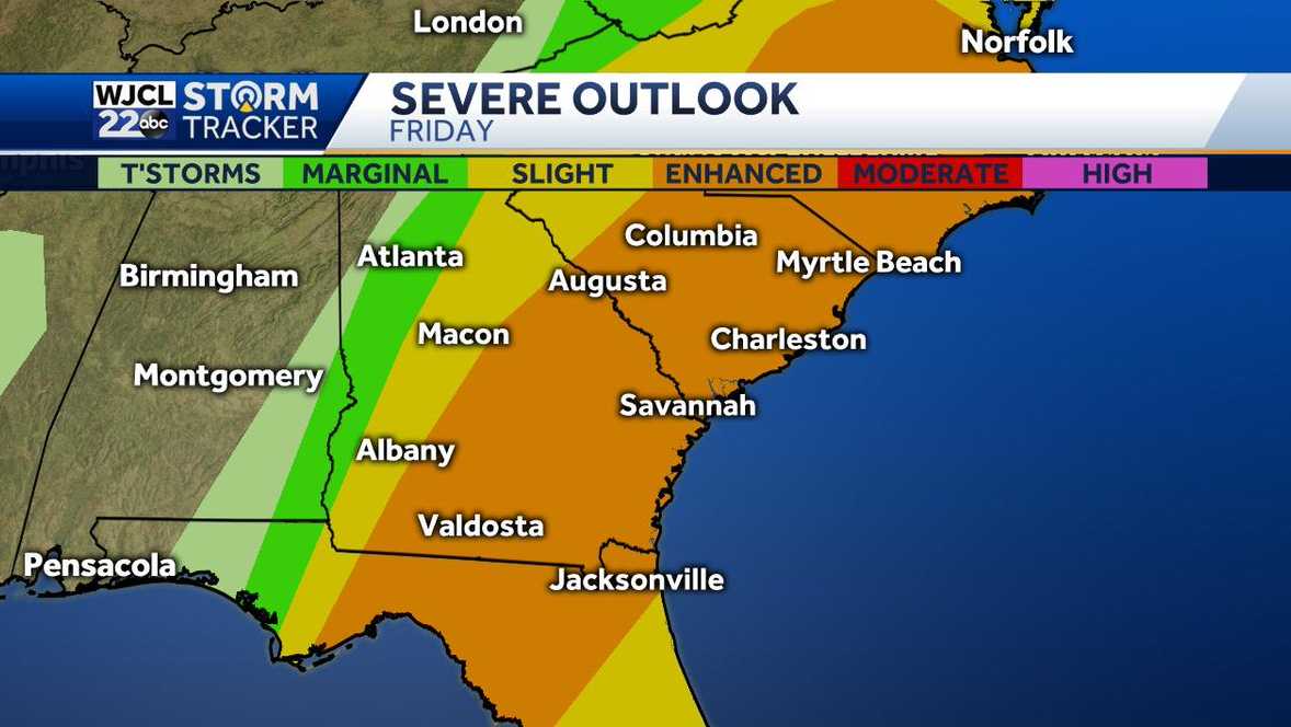 Severe weather possible Friday as storms swipe the Southeast