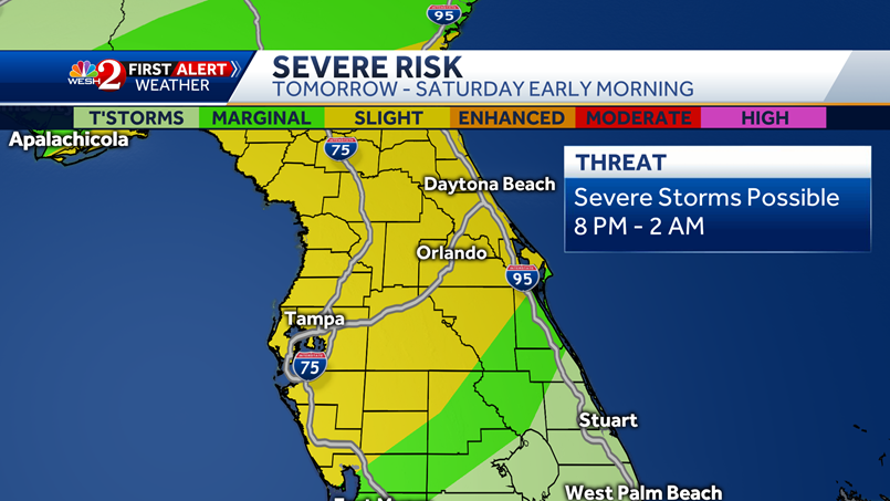 Severe weather threat pushes into Central Florida Friday