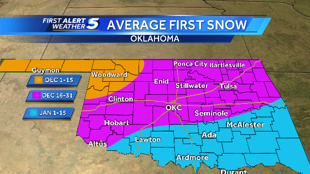 When does it usually snow in Oklahoma?