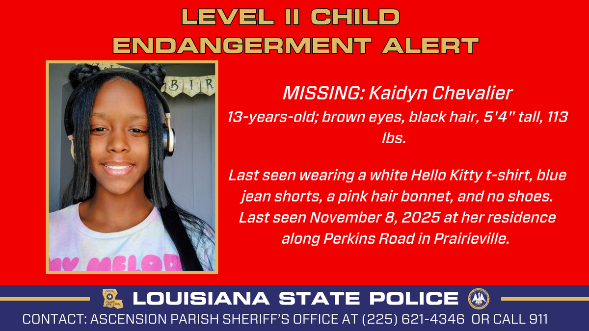 Ascension Parish 13-year-old reported missing