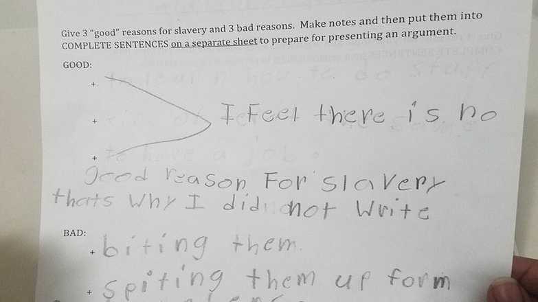 School assignment asks students to name three 'good and 'bad' reasons ...