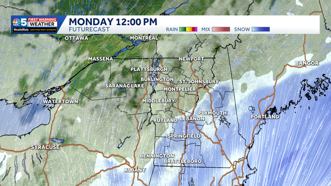 Wind, some snow in southern Vermont from nearby blizzard Monday