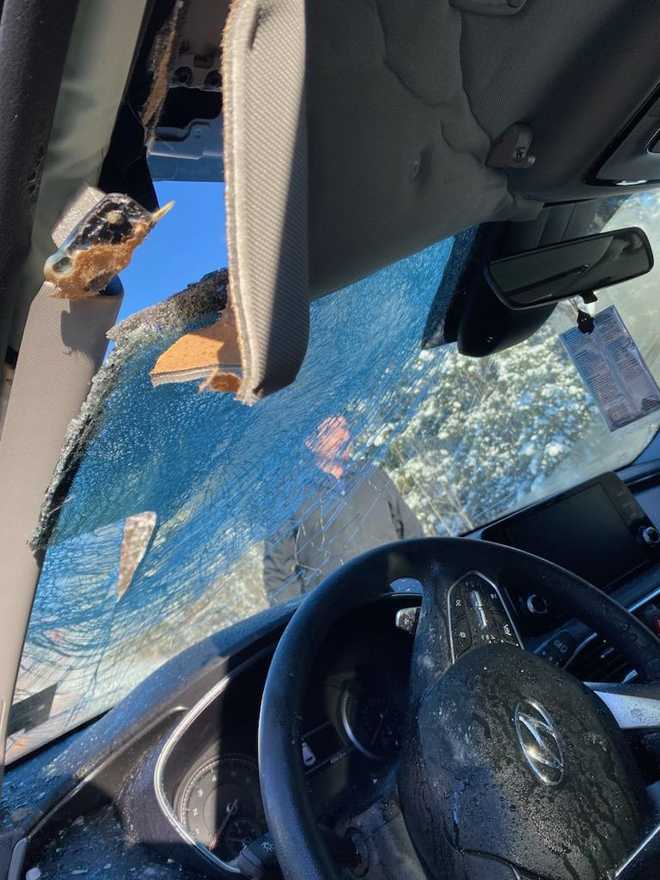 Ice flew off a vehicle in Caribou and smashed another car