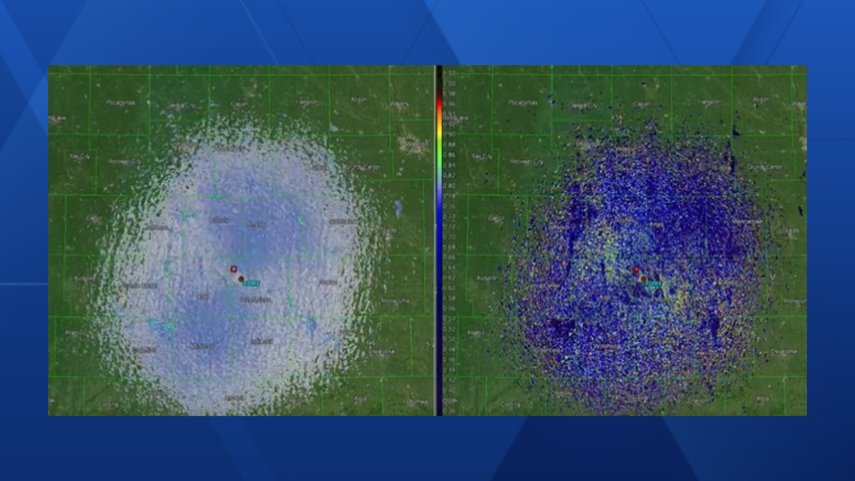 Radar shows numerous smoke plumes in central Iowa