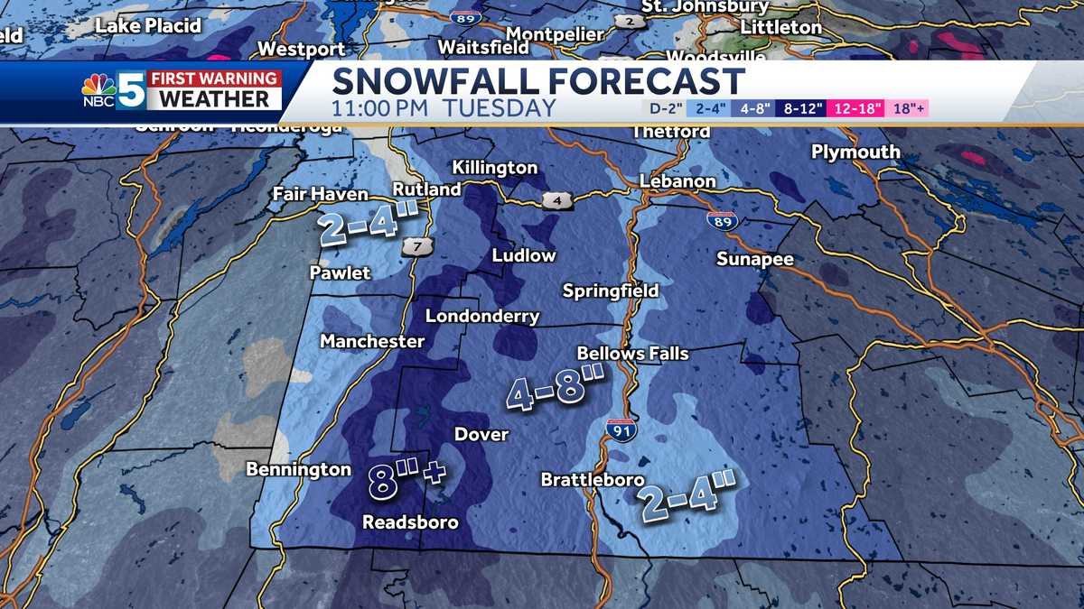 Light snow in Vermont, New York Tuesday, larger storm possible Friday