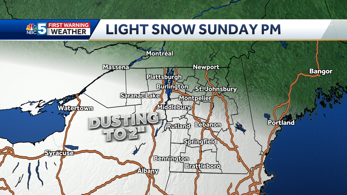 Dusting to 2 inches of snow expected on Sunday afternoon