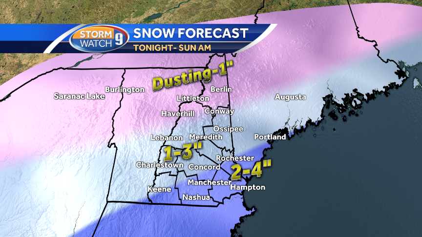 Up to 4 inches possible in southern NH; snow begins Saturday night