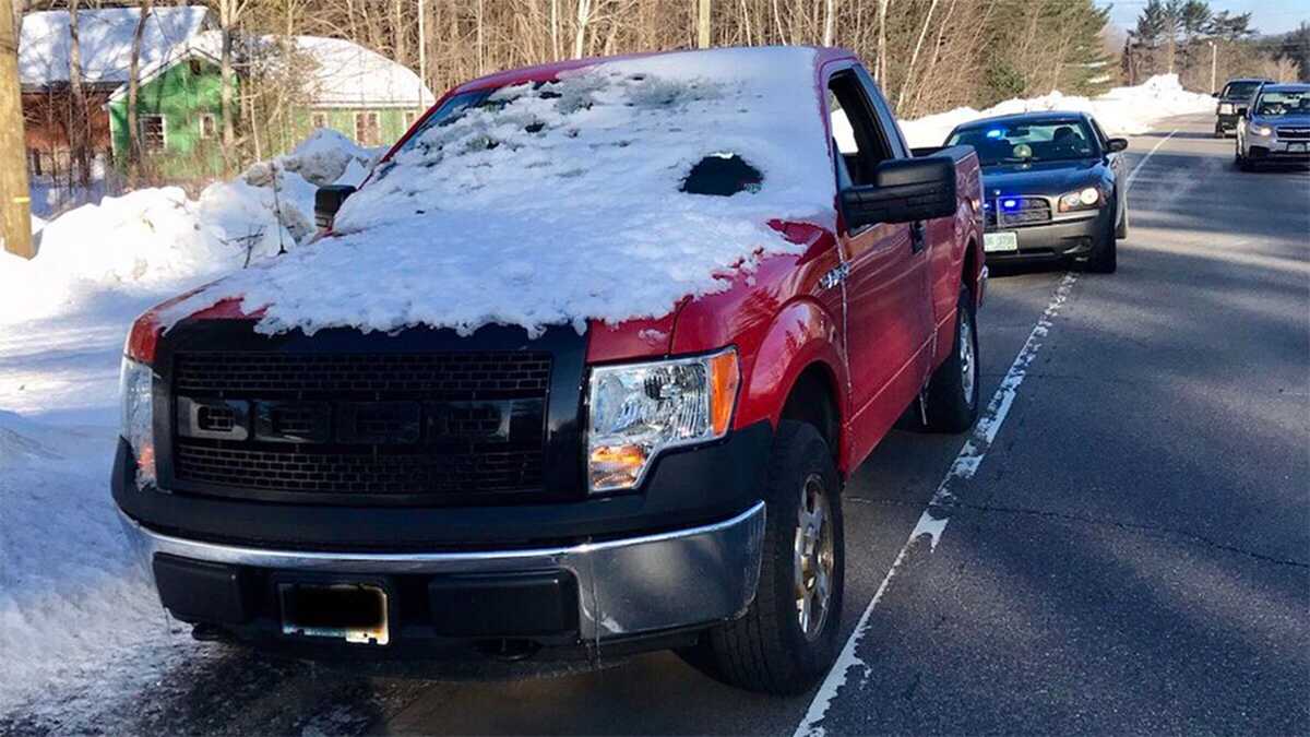Snow covered all but 6-inch area of pickup truck's windshield, police say