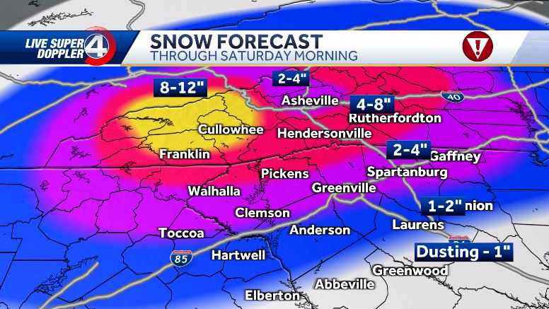 Latest potential snow, ice totals for snow storm in SC, WNC