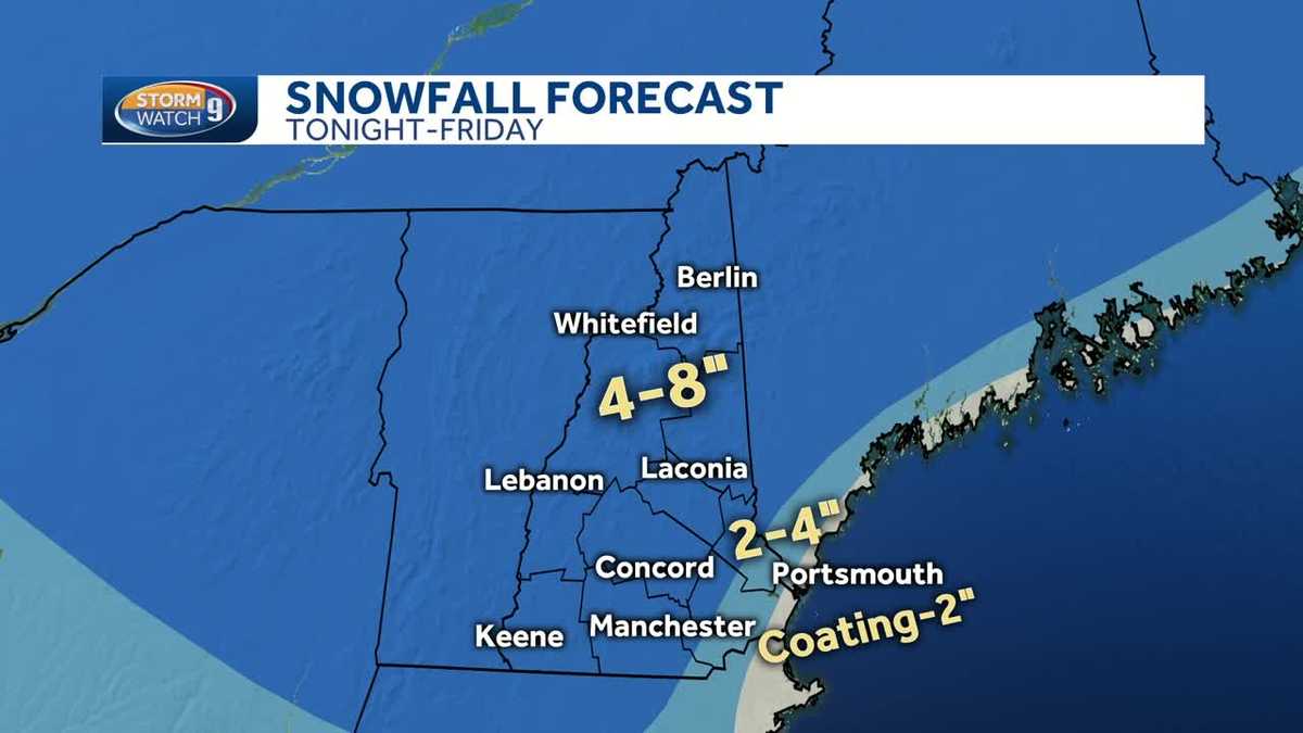 Most of NH to see 4-8 inches of snow; mixing, rain likely at coast