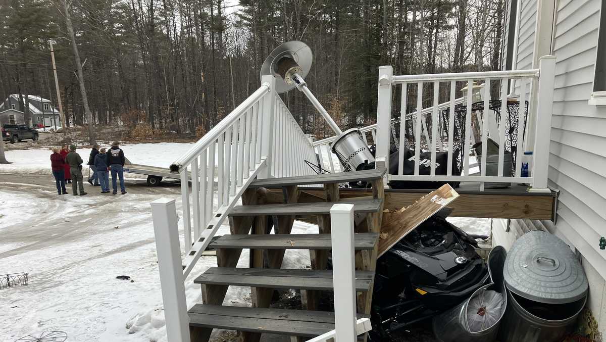 Porch collapses after snowmobile crashes into New Gloucester home