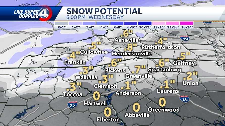 South Carolina: Rain, snow predictions for Wednesday
