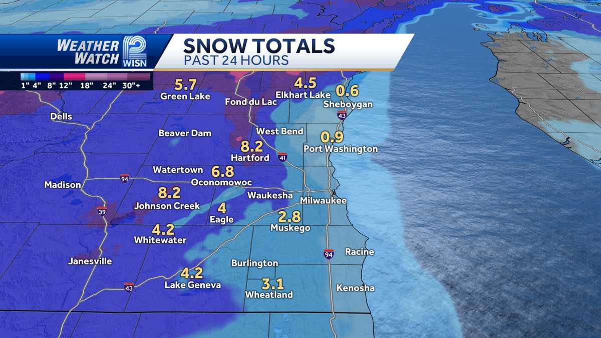 Snow totals and road conditions across SE Wisconsin