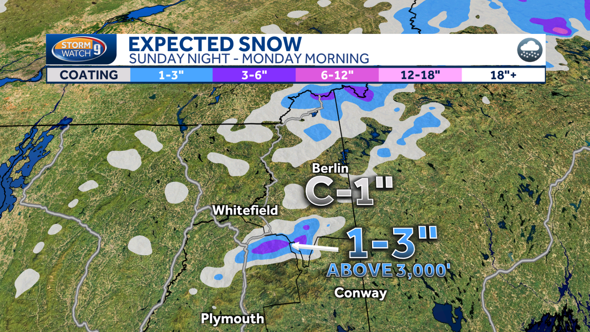 Snow possible in parts of New Hampshire Sunday