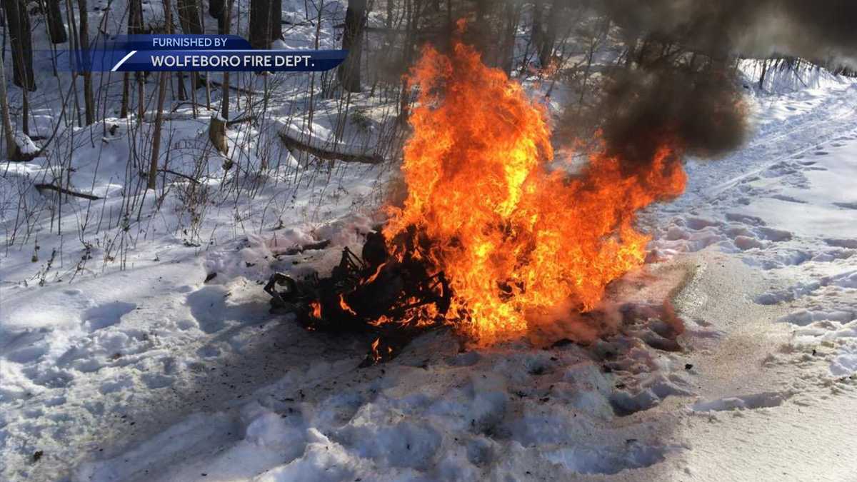 Snowmobile destroyed after catching fire in Wolfeboro