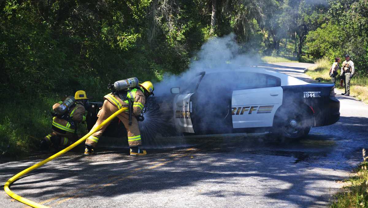 Monterey County sheriff's patrol car catches on fire