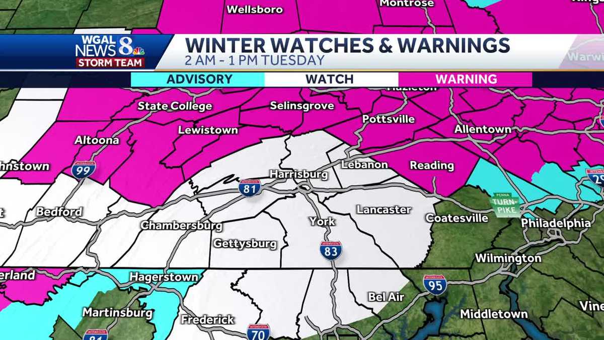 Winter storm warnings, watches for parts of South-Central Pa.