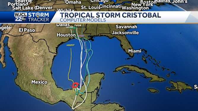 Cristobal forecast to move north...landfall likely along the Gulf Coast