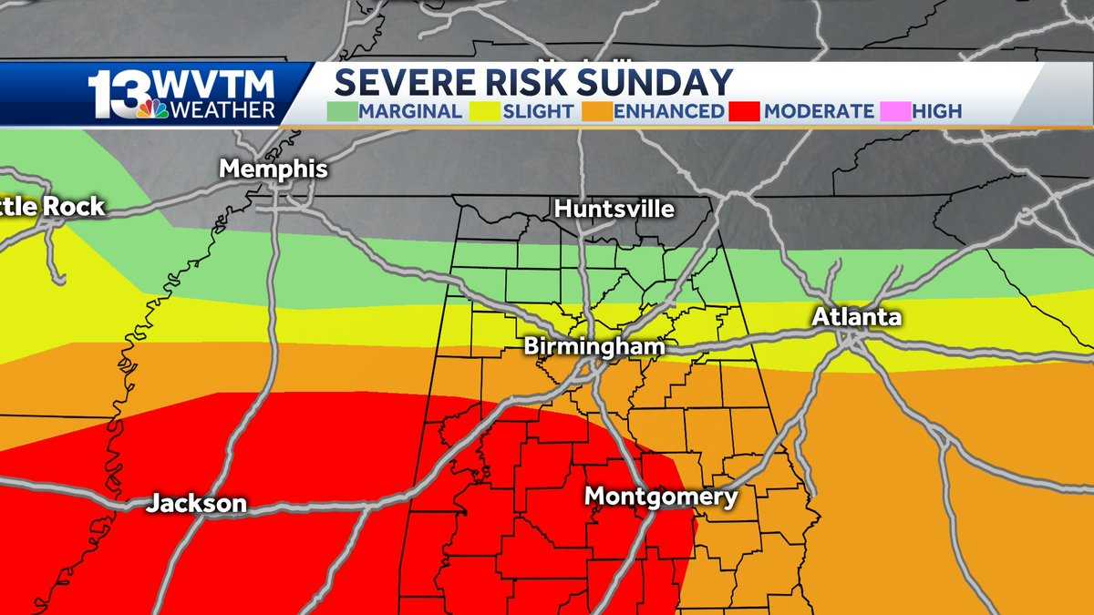 Severe storms on Sunday in Alabama