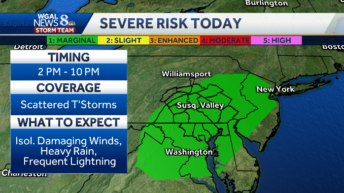 Marginal risk for severe storms through Sunday evening