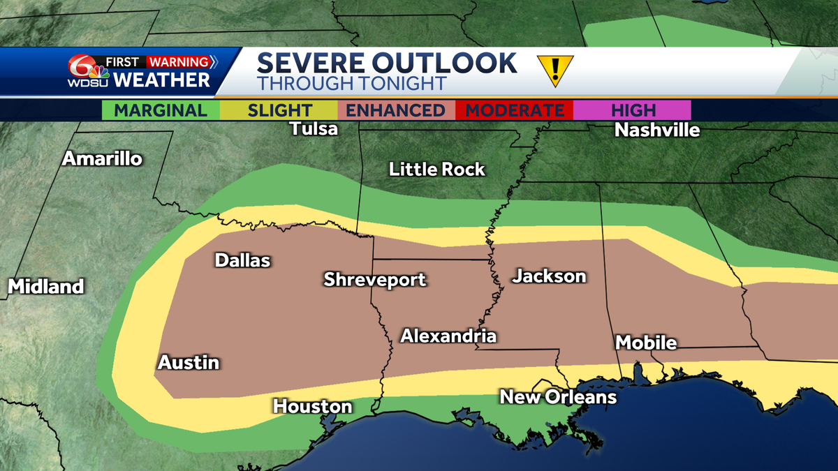 New Orleans Louisiana chance of severe storms, tornado threat