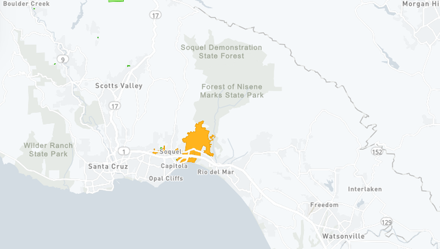 Mapa Del área De Santa Cruz, California