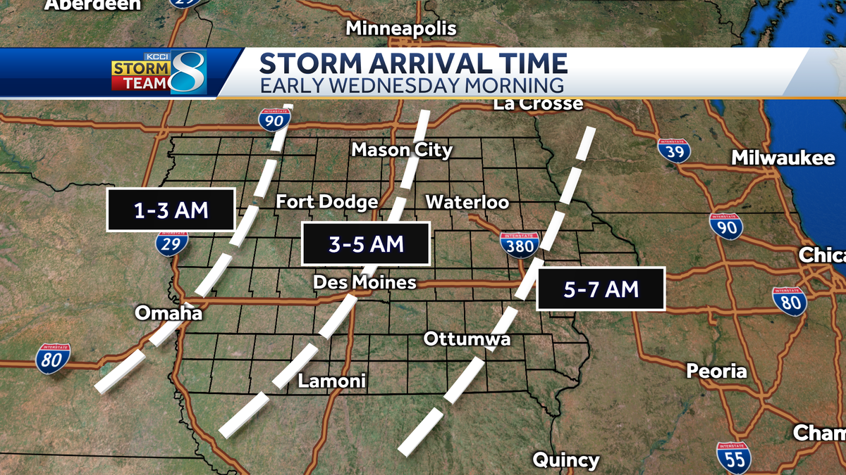 Storms head for Iowa overnight into Wednesday