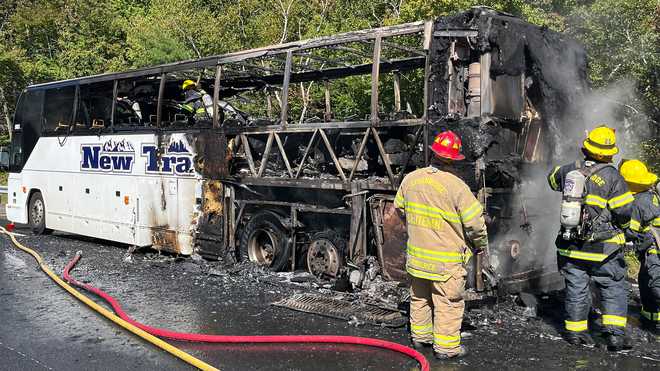 Bus fire on Massachusetts Turnpike causes major traffic jam