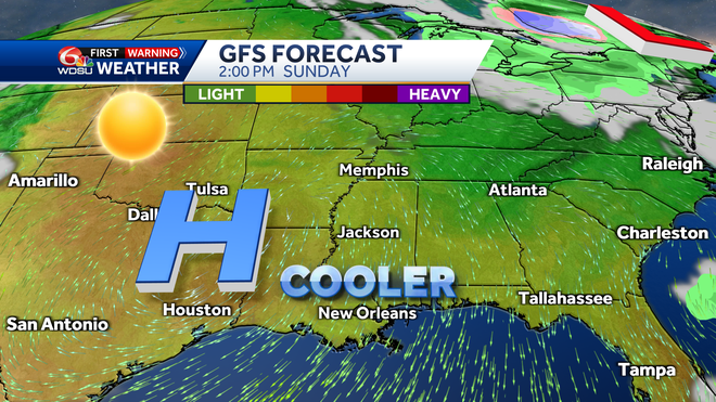 New Orleans forecast rain chances high temps cold front