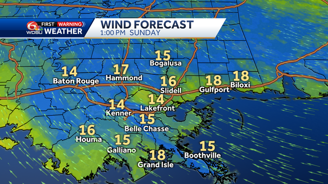 New Orleans weather forecast high Sunday rain chances Monday