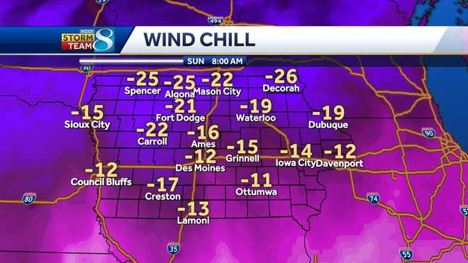 Iowa weather: Dangerously cold wind chills in Des Moines forecast
