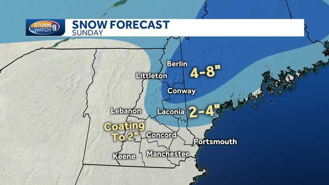 Snow, wintry mix, rain to fall across NH beginning Sunday morning