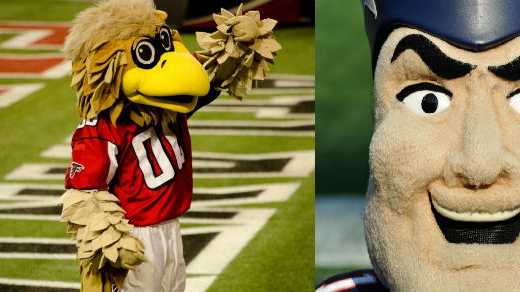 A look at the Patriots and Falcons mascots