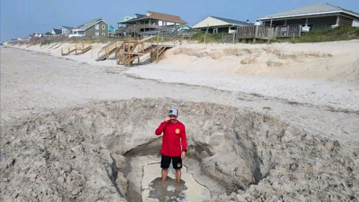 Massive hole on the beach in Surf City causes concerns