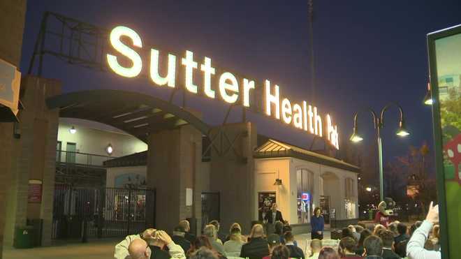 New sign for Sacramento River Cats home field turned on