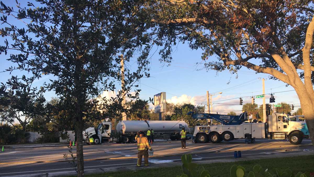 Fuel tanker finally flipped upright after rollover crash