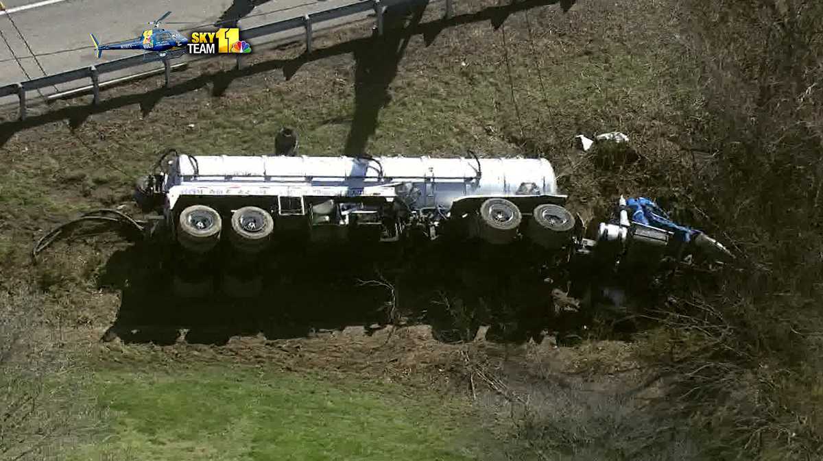 Tanker truck overturns on Route 50 in Easton