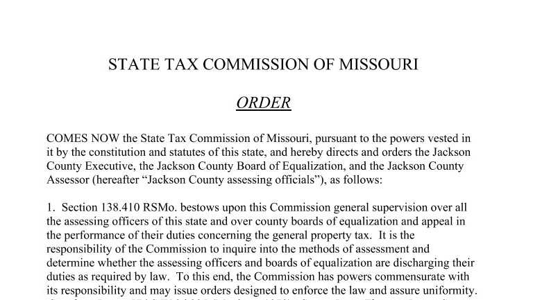 Missouri State Tax Commission order on Jackson County assessments