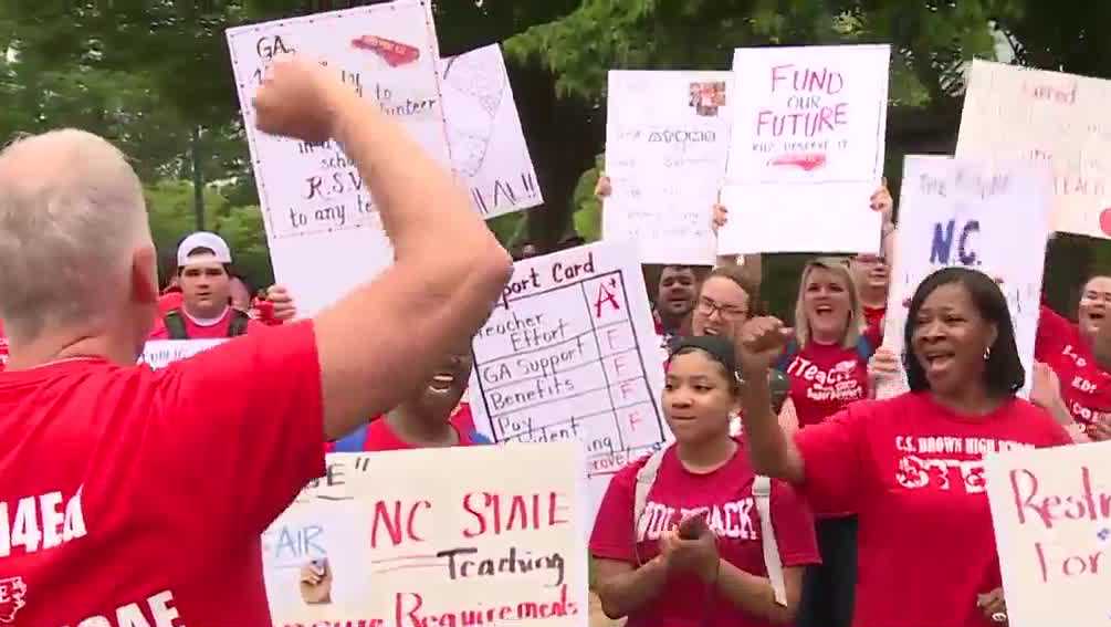 Thousands of NC teachers rally for higher pay, school funding