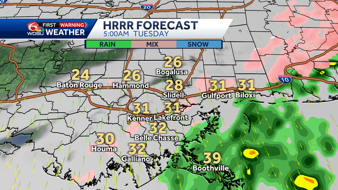 New Orleans forecast how cold how much snow will New Orleans get