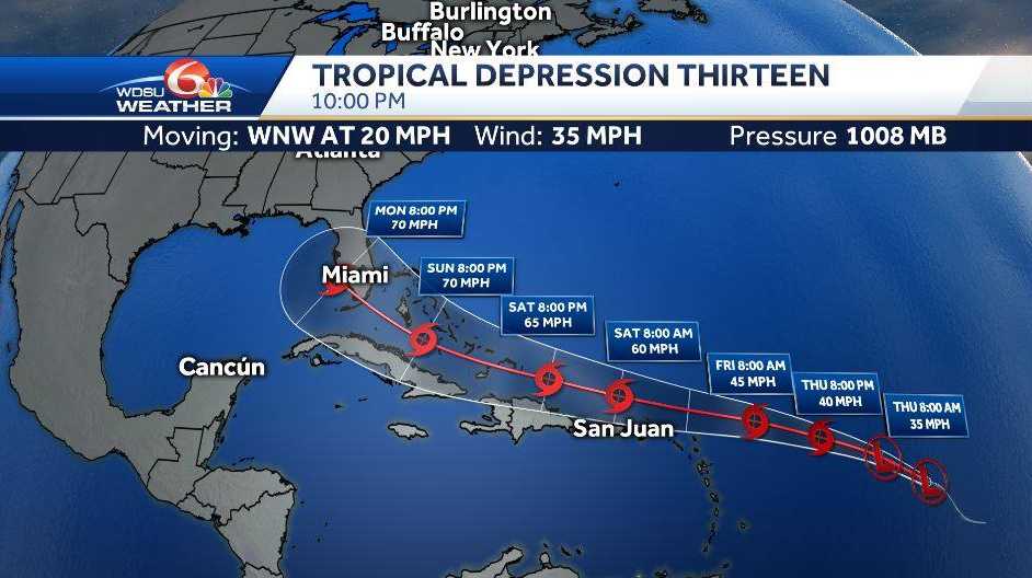 Tropical Depression Thirteen forms in the Atlantic, two other areas to monitor