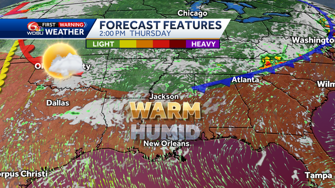 New Orleans Louisiana weather forecast high temp rain chances