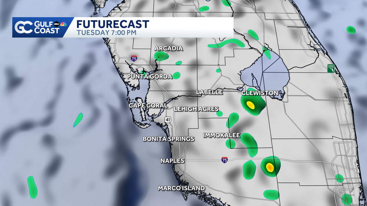 Spotty showers Tuesday night; Strong cold front around the corner
