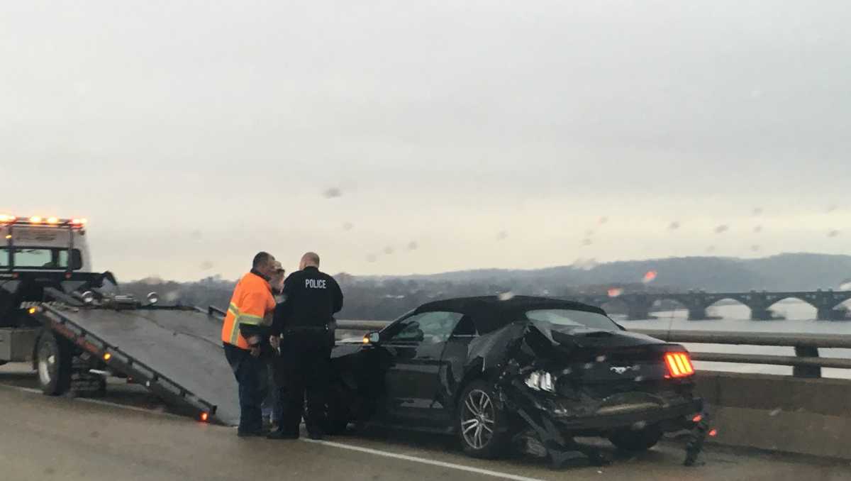 Bad place for a crash - Car overturns on Route 30 bridge