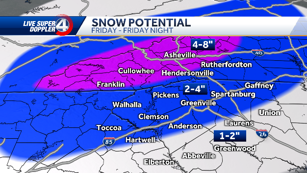 Winter storm forecast models, expected totals for South Carolina
