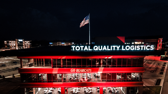 TQL headquarters lights up in red to support UC Bearcats