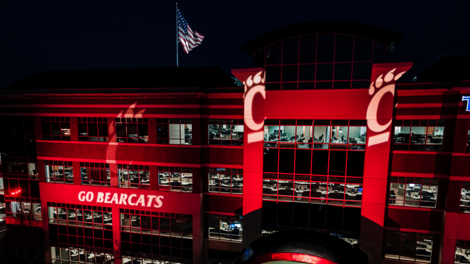TQL headquarters lights up in red to support UC Bearcats