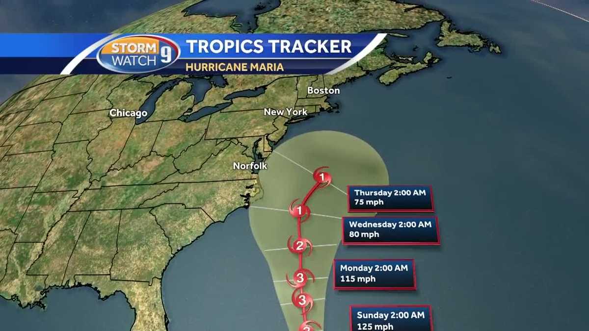 Hurricane Maria moving northward; current track keeps it off coast