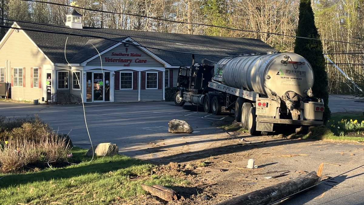 Tractor-trailer takes down utility poles, wires in Lyman, Maine