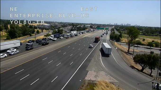 Traffic blocked along I-80 following Yolo County crash